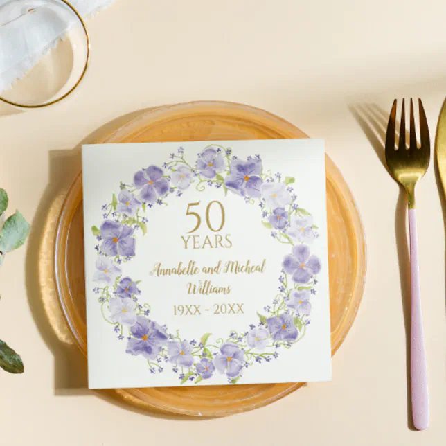 Delicate Lavender Floral Garland 50th Wedding Napkins | Zazzle