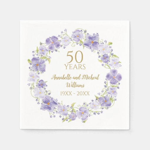 Delicate Lavender Floral Garland 50th Wedding Napkins | Zazzle