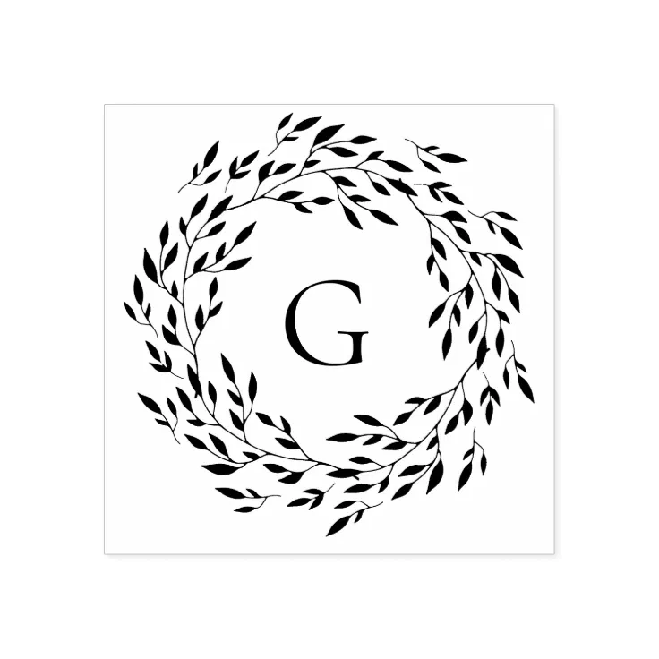 Delicate Leafy Wreath Monogram Rubber Stamp | Zazzle