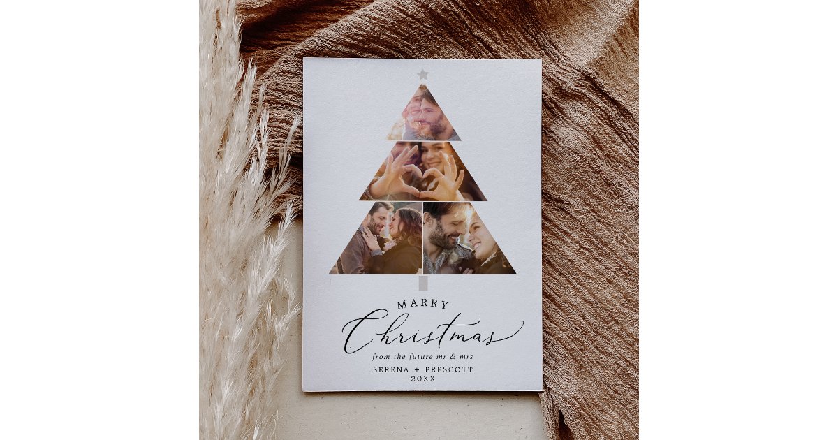Delicate Marry Christmas Tree Engagement Photo Holiday Card | Zazzle