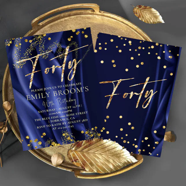 Delicate Navy 40th Forty Birthday Invitation | Zazzle