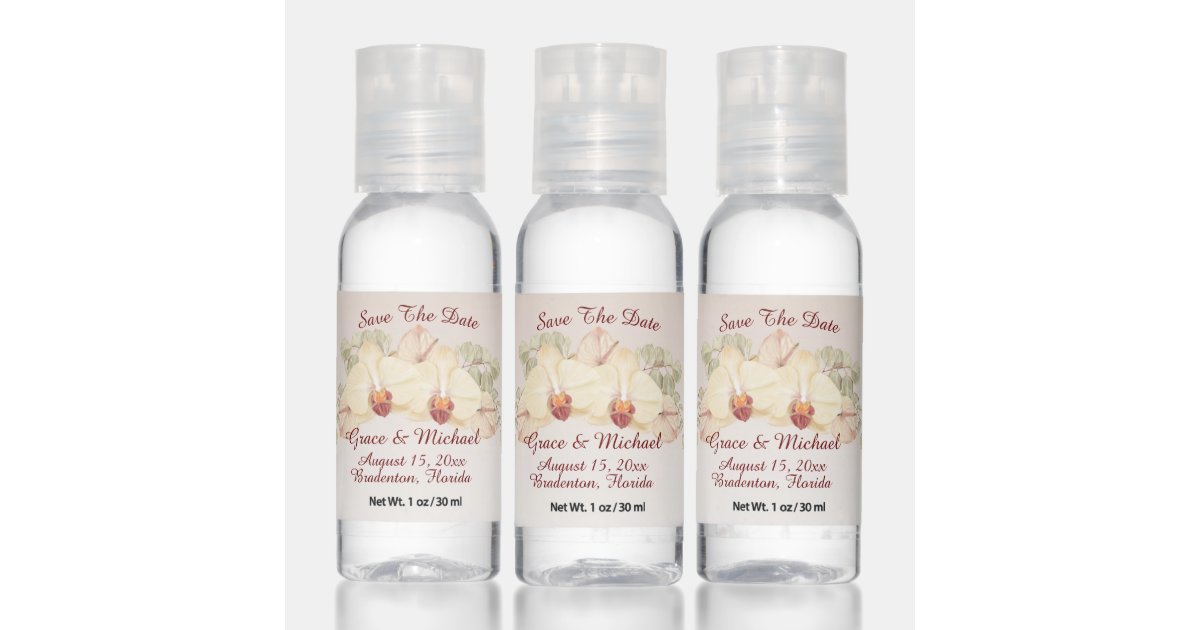 Delicate Orchid Flower Save The Date Hand Sanitizer | Zazzle