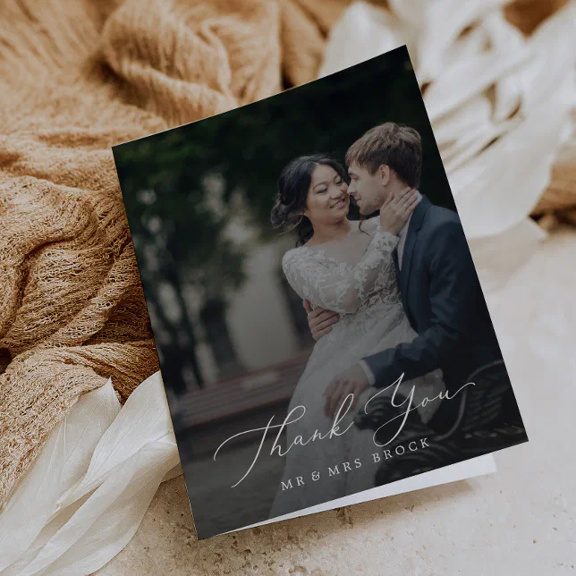 Delicate Photo Overlay Template Thank You Card | Zazzle