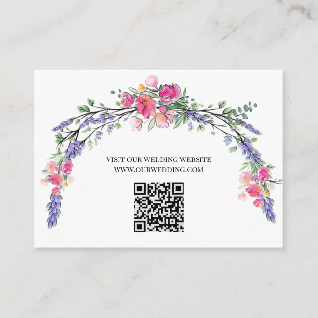 Delicate pink roses lavender eucalyptus QR code Enclosure Card | Zazzle