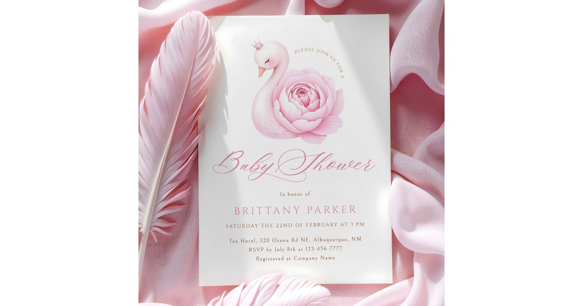 Delicate Pink Swan Floral Baby Shower Invitation | Zazzle