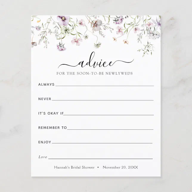 Delicate Purple Wildflower Advice for Newlyweds | Zazzle