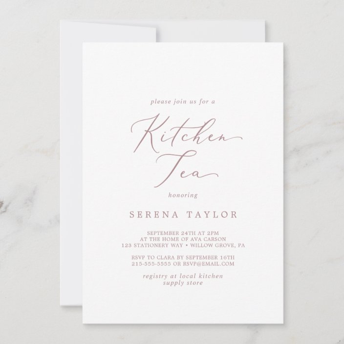 Delicate Rose Gold Calligraphy Kitchen Tea Invitation | Zazzle.com