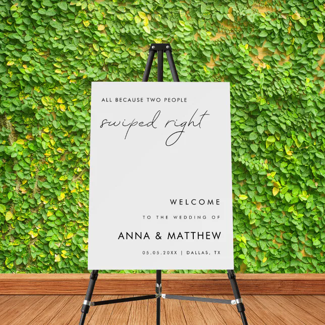 Delicate Script Swipe Right Wedding Welcome Sign | Zazzle