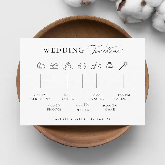 Delicate Script Wedding Timeline Order of Events Enclosure Card | Zazzle