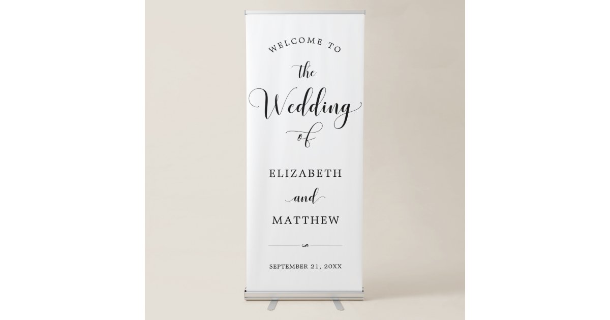 Delicate Script Wedding Welcome Banner with Stand | Zazzle