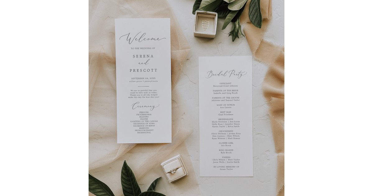 Delicate Silver Calligraphy Wedding Program | Zazzle
