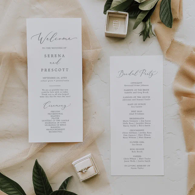 Delicate Silver Calligraphy Wedding Program | Zazzle