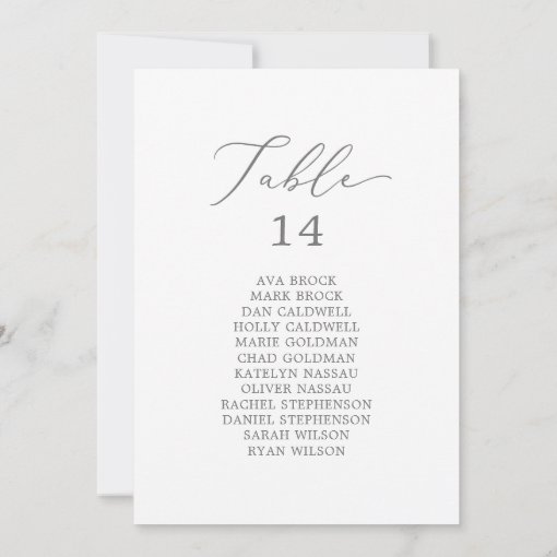 Delicate Silver Table Number Seating Chart Cards | Zazzle