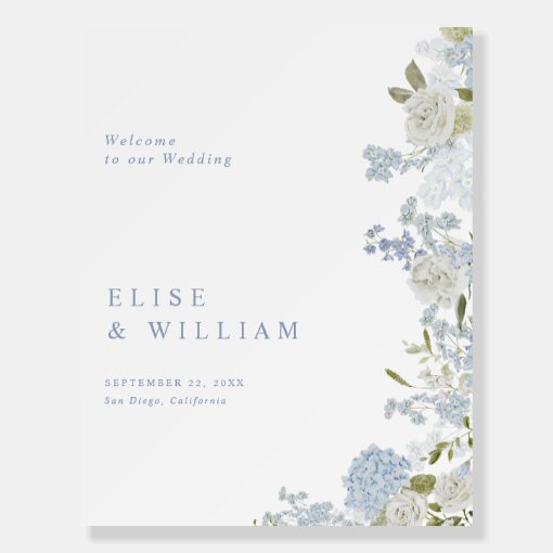 Delicate Soft Blue Floral Wedding Welcome Sign | Zazzle