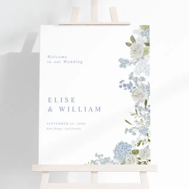 Delicate Soft Blue Floral Wedding Welcome Sign | Zazzle