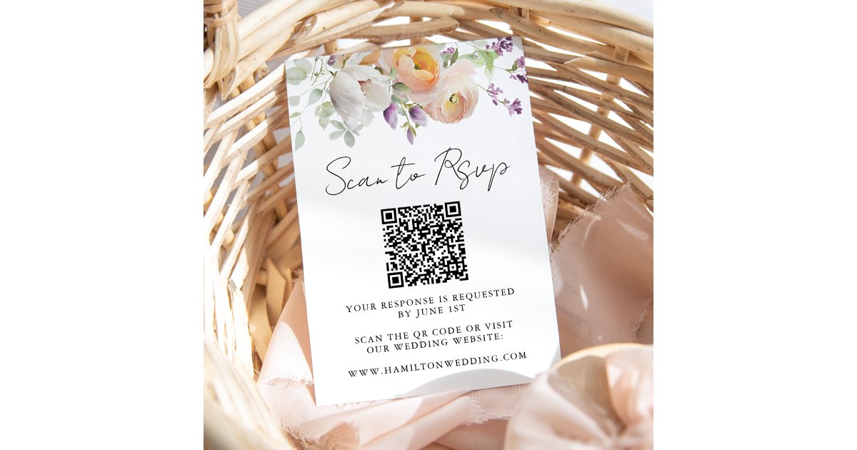 Delicate Spring Floral Wedding QR Code RSVP Card | Zazzle