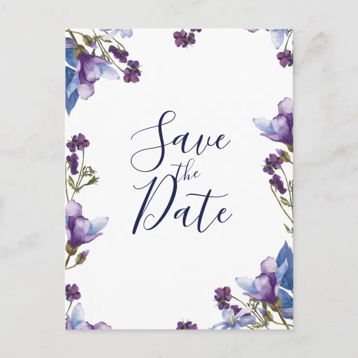 Delicate Spring Flowers Purple Save the Date Announcement Postcard | Zazzle