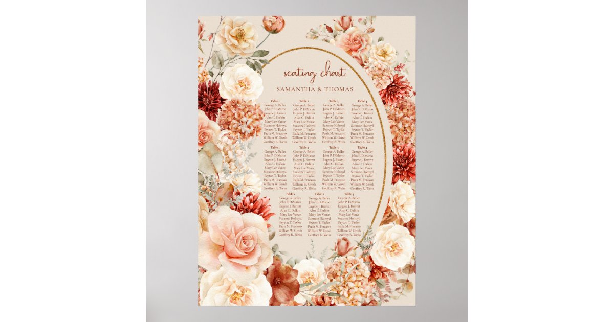 Delicate terracotta blush tan sage floral Seating Poster | Zazzle