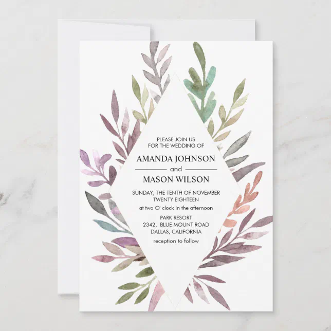 Delicate Watercolor Foliage Wedding Invitation | Zazzle