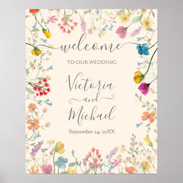 Delicate wildflower floral Wedding Welcome Sign | Zazzle