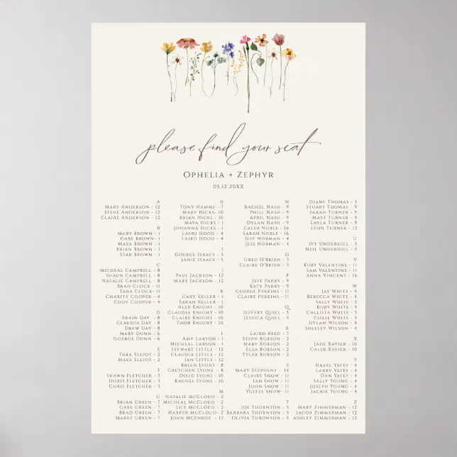 Delicate Wildflower Please Find Your Seating Chart | Zazzle