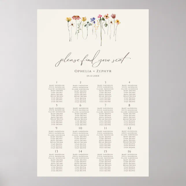 Delicate Wildflower Please Find Your Seating Chart | Zazzle