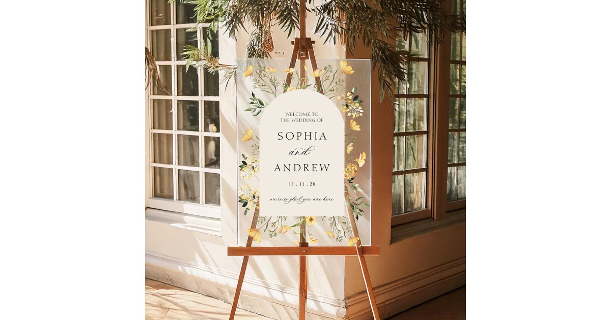 Delicate Wildflower Wedding Welcome Acrylic Sign | Zazzle