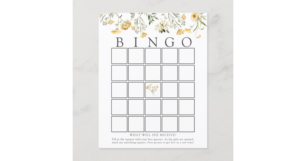 Delicate Yellow Wildflower Bingo Game Card | Zazzle