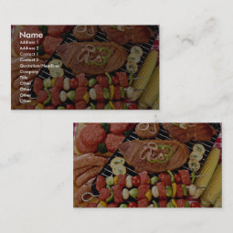 Delicious Barbecue with uncooked and cooked meat o Business Card | Zazzle