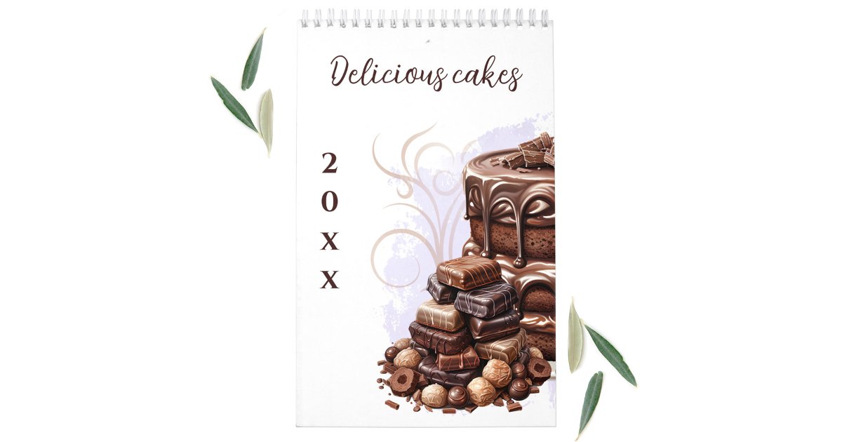 Delicious Cakes Watercolor Oblong Wall Calendar | Zazzle