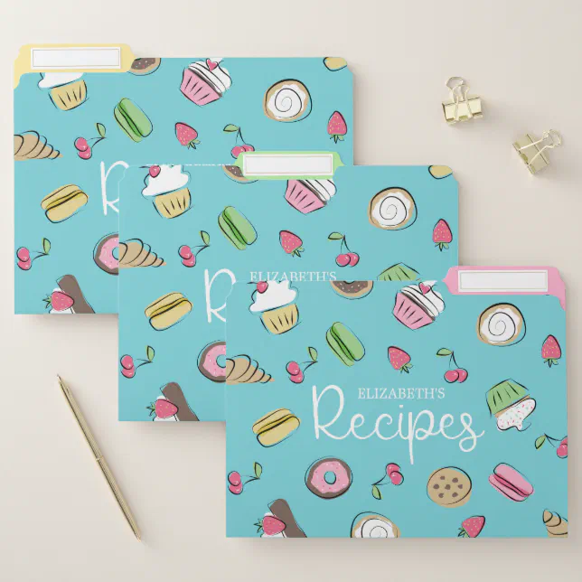 Delicious Dessert Doodles Recipes File Folder | Zazzle