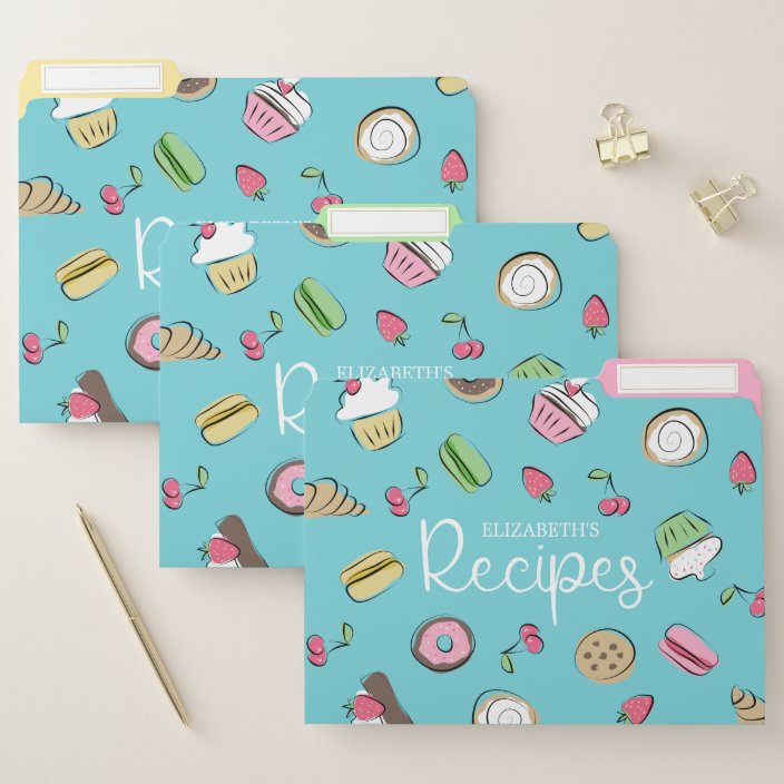 Delicious Dessert Doodles Recipes File Folder | Zazzle.com