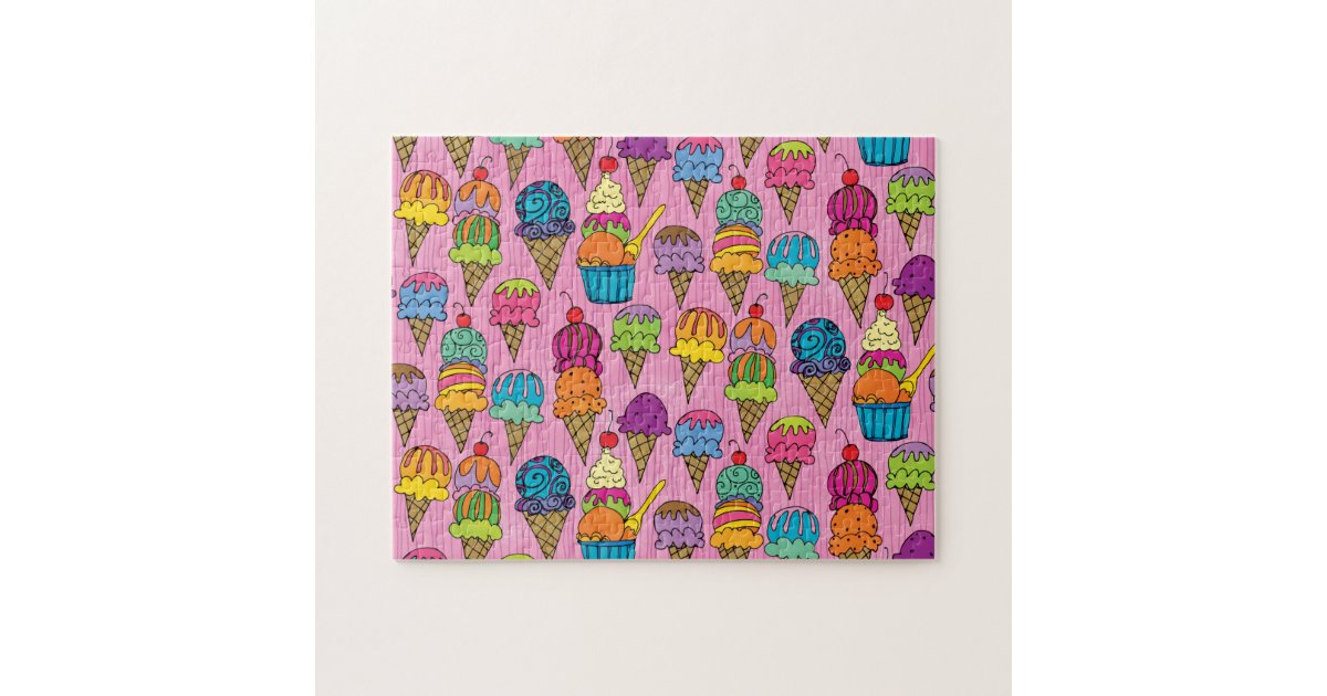 Delicious Ice Cream Cones Food Pink Blue Green Jigsaw Puzzle | Zazzle