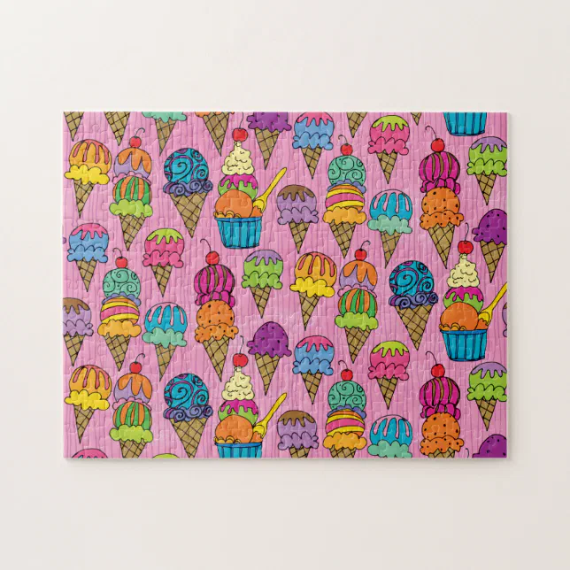Delicious Ice Cream Cones Food Pink Blue Green Jigsaw Puzzle | Zazzle