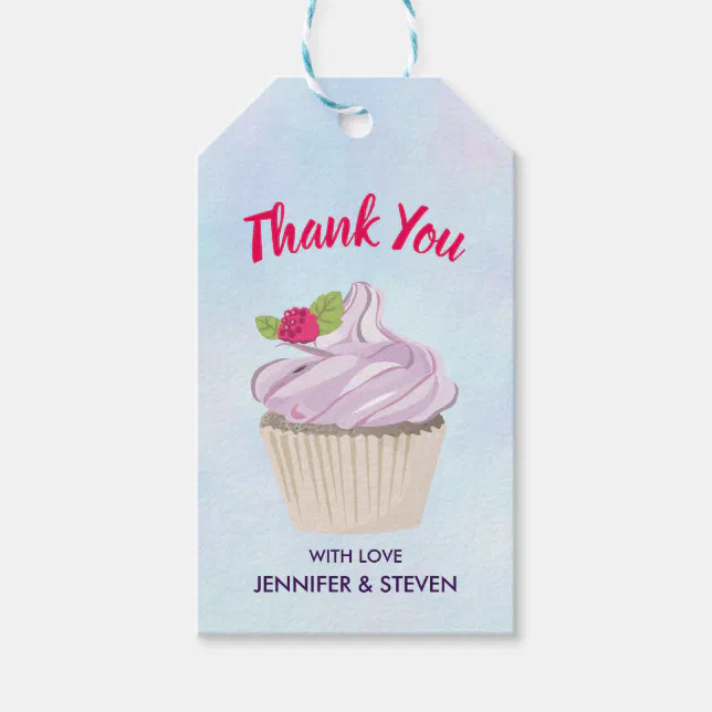 Delicious Pink Cupcake Berry on Top Thank You Gift Tags | Zazzle