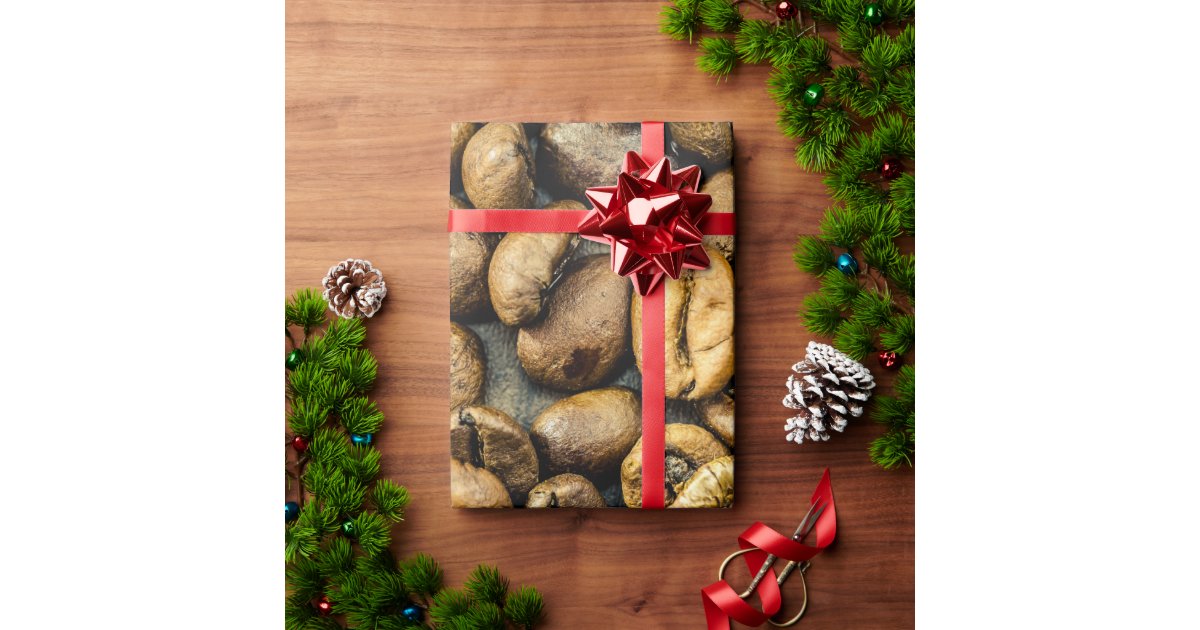 Delicious rustic gold coffee beans wrapping paper | Zazzle