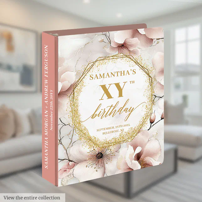 Delightful Dusty Pink Gold Birthday 3 Ring Binder | Zazzle