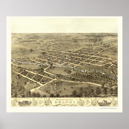 Delphi, IN Panoramic Map - 1868 Poster | Zazzle.com