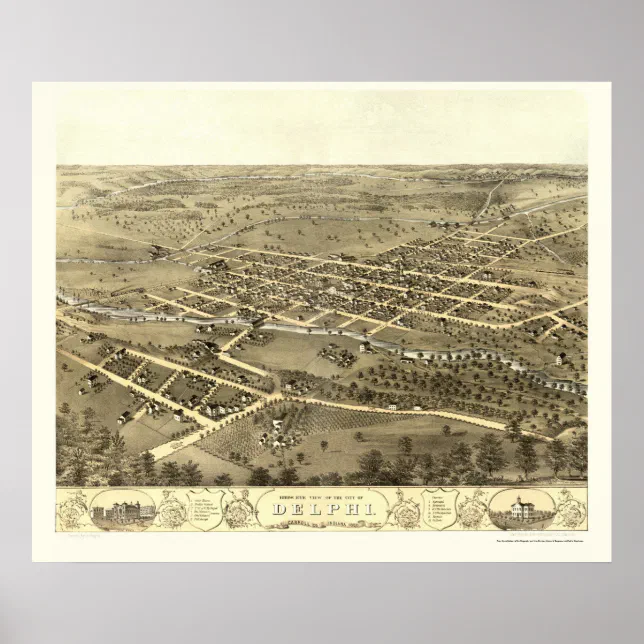 Delphi, IN Panoramic Map - 1868 Poster | Zazzle