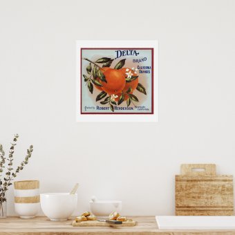 Delta Brand Oranges Fruit Labels Poster | Zazzle