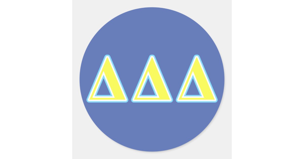 Delta Delta Delta Blue and Yellow Letters Classic Round Sticker | Zazzle