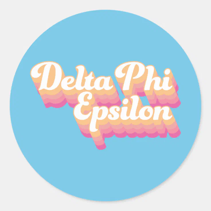 Delta Phi Epsilon | Groovy Script Classic Round Sticker | Zazzle