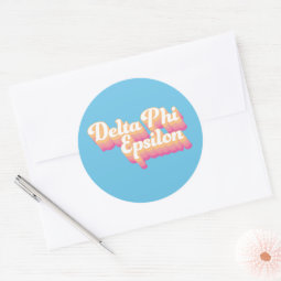 Delta Phi Epsilon | Groovy Script Classic Round Sticker | Zazzle