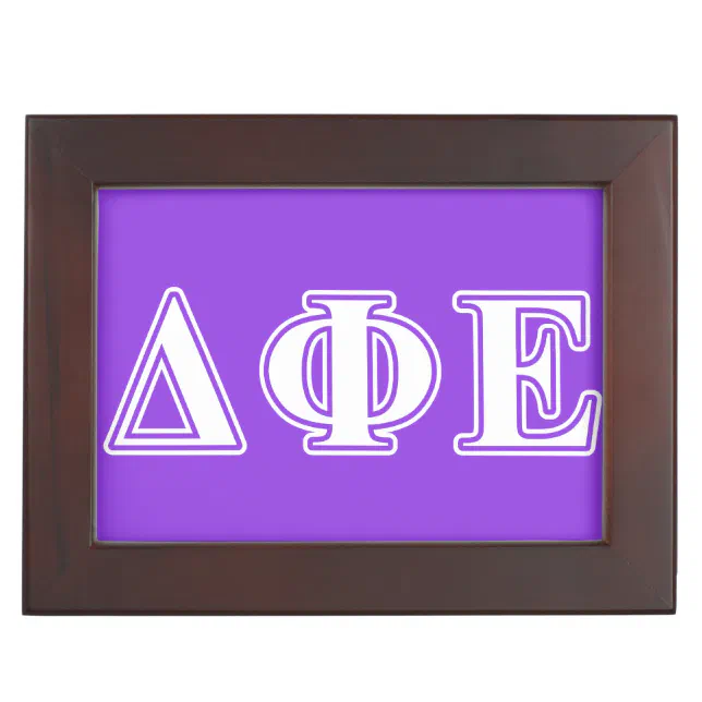 Delta Phi Epsilon White and Purple Letters Memory Box | Zazzle