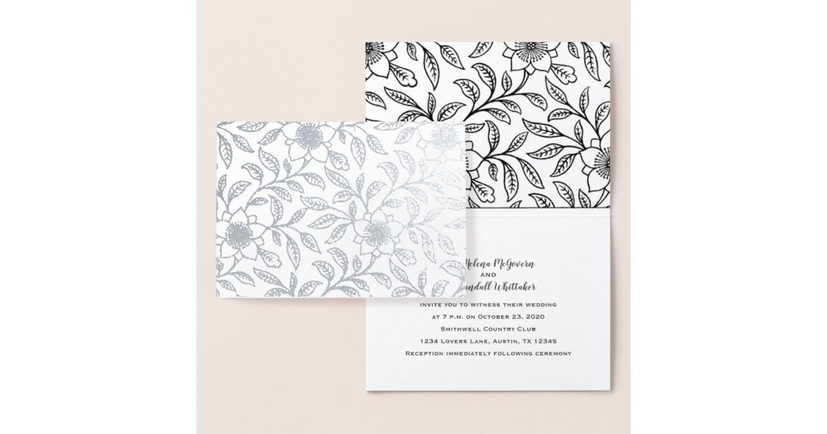 Deluxe Foil Silver Floral Wedding Invitation | Zazzle