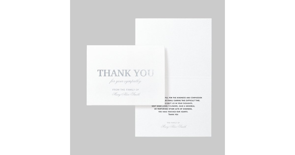 Deluxe Sympathy Thank You Card Silver Foil | Zazzle