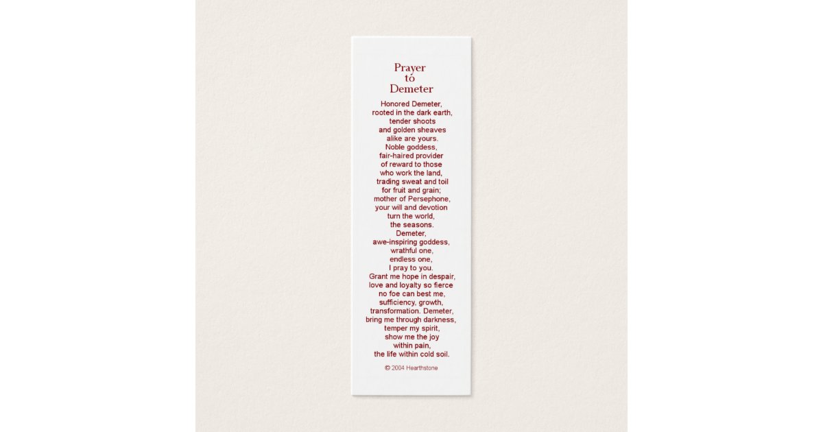 Demeter Prayer Card | Zazzle