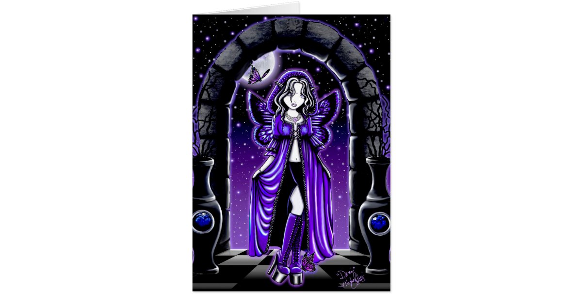 "Demi" Gothic Blue Butterfly Fairy Art Card | Zazzle