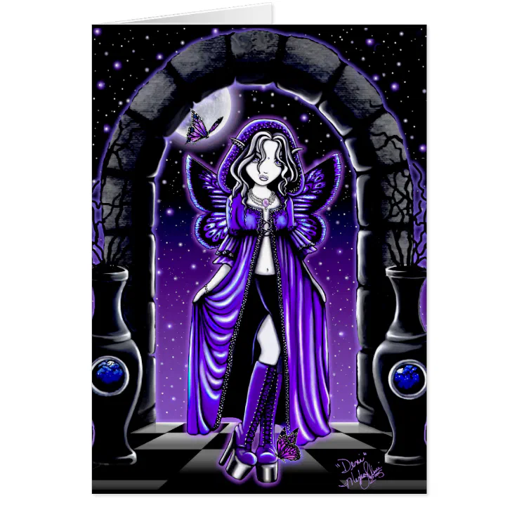 "Demi" Gothic Blue Butterfly Fairy Art Card | Zazzle