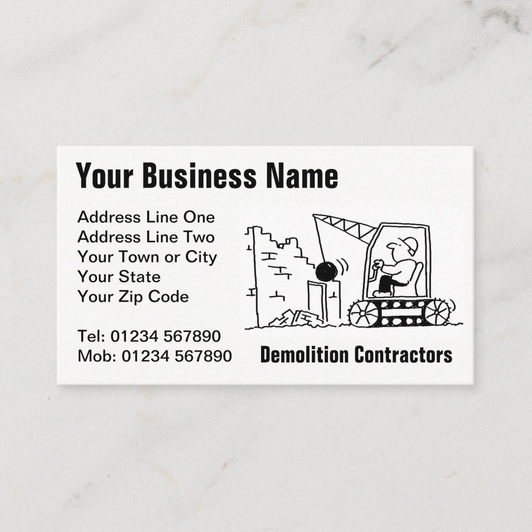 Demolition Contractors Cartoon Business Card | Zazzle